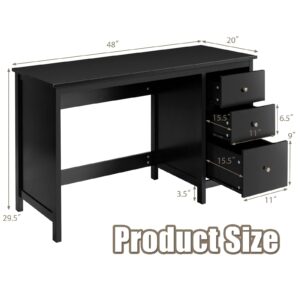 SILKYDRY Black Computer Desk with Drawers, 48’’ x 20’’ x 29.5’’ Home Office Computer Workstation, Modern Executive Desks, Teens Writing Study Table Laptop Desk for Bedroom, Study, Small Space (Black)