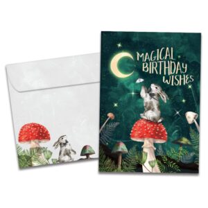 tree-free greetings - birthday cards - artful designs - 1 card + matching envelopes - made in usa - 100% recycled paper - 5"x7" - magical wishes (go65331)