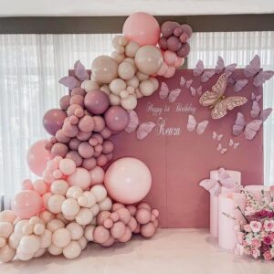 145pcs dusty pink purple balloon garland arch kit pinkish purple lilac lavender pastel pink neutral sand boho balloons for birthday bride baby shower wedding butterfly party decorations