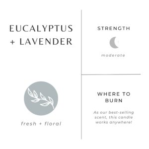 Eucalyptus + Lavender Candle - Essential Oils and 100% Pure Soy Wax Candle in a Reusable Frosted Glass Jar - A Unique and Mindful Scented Candle Hand-Poured in The USA (8 oz)