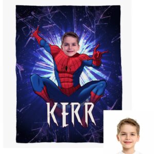 ROYAMS Kids Superhero Blanket Personalized Photo Kids Super Hero Blanket Custom Superhero Blankets for Kids