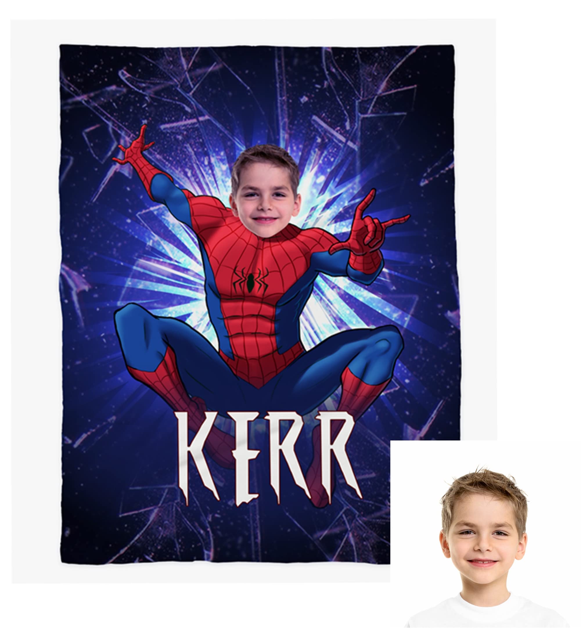 ROYAMS Kids Superhero Blanket Personalized Photo Kids Super Hero Blanket Custom Superhero Blankets for Kids