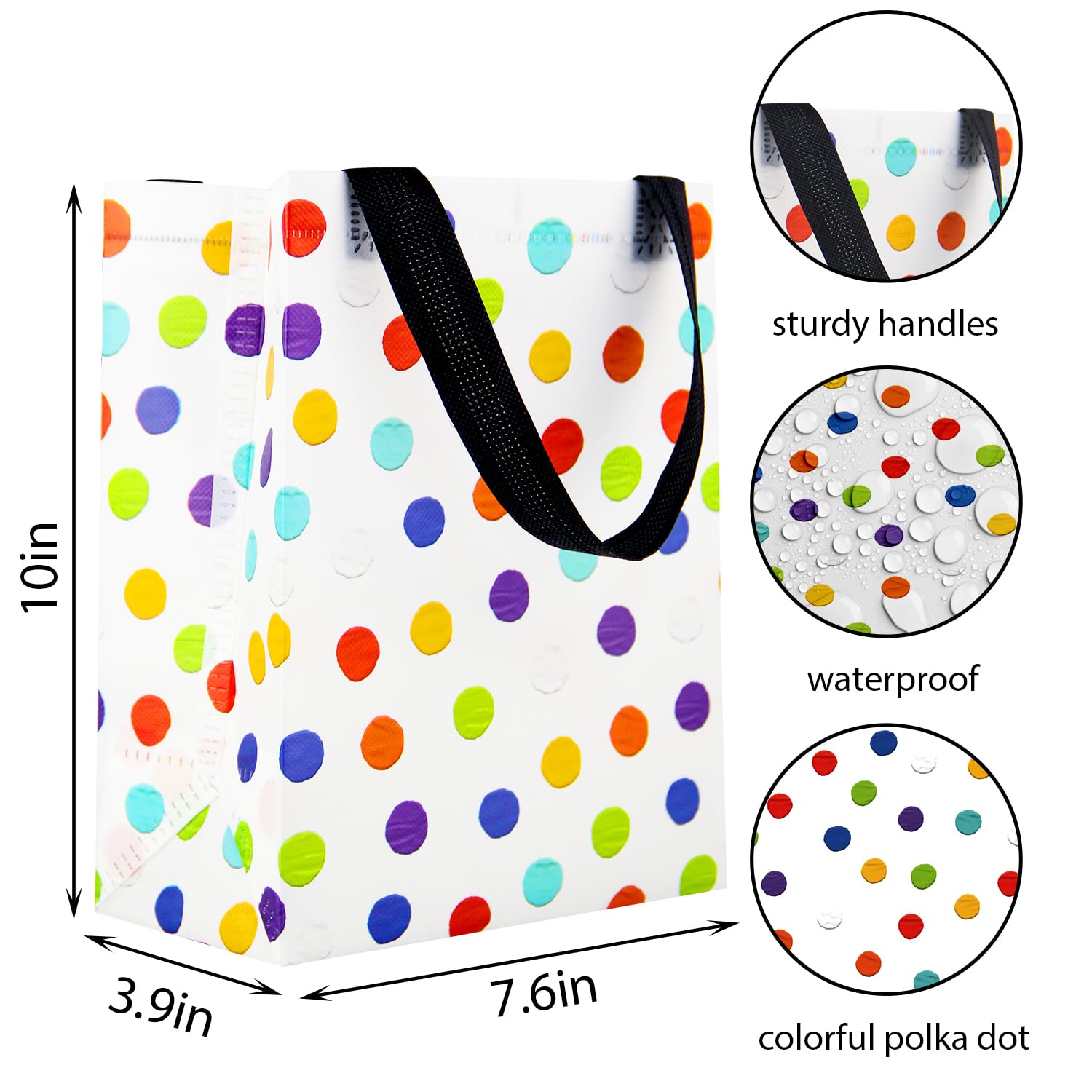 BLEWINDZ 16Pcs Reusable Gift Bags with Tissues - Medium Rainbow Polka Dot Party Favor Bags for Christmas, Birthday, Baby Shower, Grocery Shopping, Wedding (10" x 7.6" x 3.9")