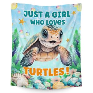 sharecolor sea turtle gifts for women girls, cute turtle blanket for kids teens, 50”x40” throw blankets for turtle lovers,just a girl who loves turtles blue blanket decor for office sofa couch bed