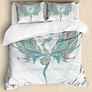 yaofuren dragon theme 3 pieces duvet cover set queen size，bedding serpent fantasy art print duvet cover，soft printed design zipper comforter cover with ties and 2 pillow shams （multicolor，queen）