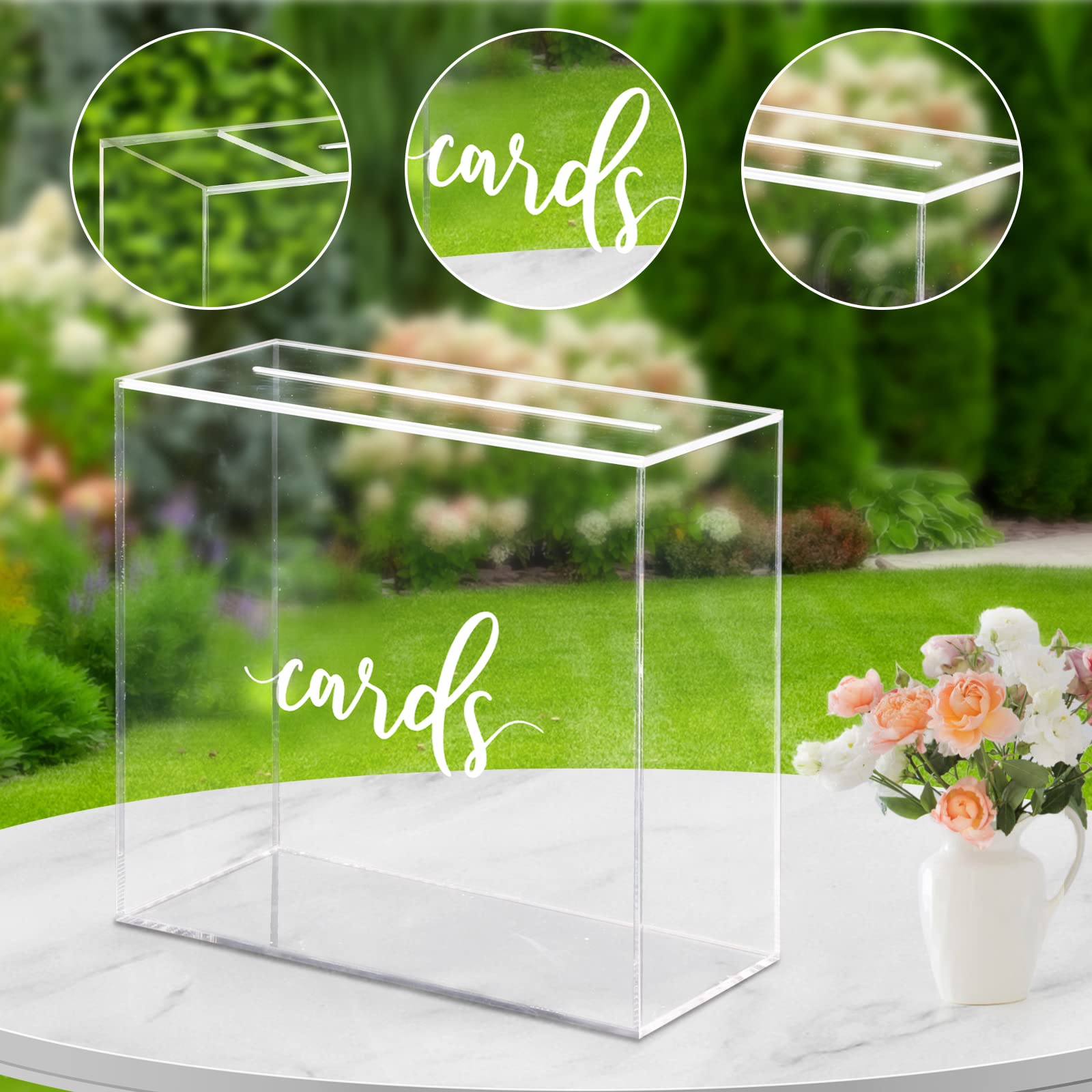 Hooqict Clear Acrylic Wedding Card Box with Slot Large Blank Gift Card Boxes for Reception, Party, Wishing Well, Money Box Holder, Graduation Decorations, Baby Shower