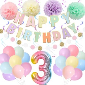 brt bearingshui 3th birthday decorations, 40 inch rainbow gradient number 3 balloon, 3th birthday balloon, happy birthday banner, children’s 3th birthday party supplies for kids