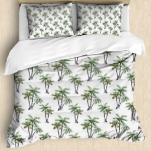 tropical theme 3 pieces duvet cover set twin/twin xl size，bedding retro tropical jungle print duvet cover，breathable washable wrinkle,fade,and stain resistant with zipper closure （white，twin/twin xl）