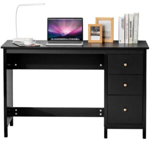 silkydry black computer desk with drawers, 48’’ x 20’’ x 29.5’’ home office computer workstation, modern executive desks, teens writing study table laptop desk for bedroom, study, small space (black)