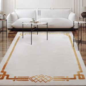 antep rugs babil gold 8x10 modern bordered indoor area rug, black, 7'10" x 10'