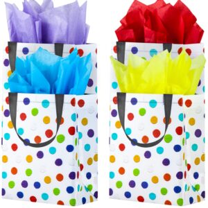 blewindz 16pcs reusable gift bags with tissues - medium rainbow polka dot party favor bags for christmas, birthday, baby shower, grocery shopping, wedding (10" x 7.6" x 3.9")