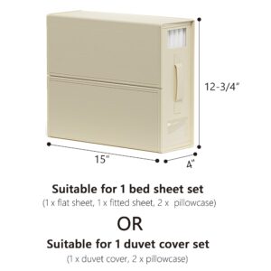 SheetCube Bed Sheet Organizers and Storage 6 Pack, Foldable Linen Closet Organizer with Window and Label, Bedding Folder Storage Box Container for Blanket, Duvet Cover Set, Bed Sheet Set - Beige