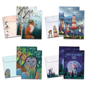 tree-free greetings - birthday cards - artful designs - 8 cards + matching envelopes - made in usa - 100% recycled paper - 5"x7" - cake celebration (ga65205)