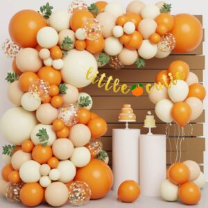 little cutie baby shower decorations, orange yellow white balloons balloon arch garland kit with artificial willow leaves for cutie fruit baby bridal shower birthday party decorations