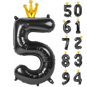 black 5 balloon, 40 inch number balloon, black and gold party supplies, 5th birthday balloon decorations, 5 15 25 35 50 number balloons, number 5 balloon