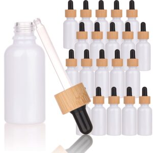 cosidea 20pcs empty pearly white round 30ml 1oz glass bottle with bamboo dropper for serum essence oil bottles container packing