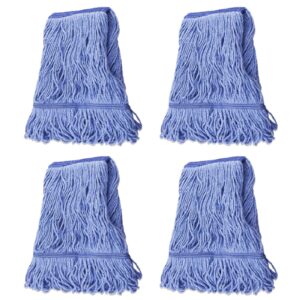 grarend mop head replacement for heavy duty commercial mops for floor cleaning, wet industrial blue cotton looped end string head refill (pack of 4)