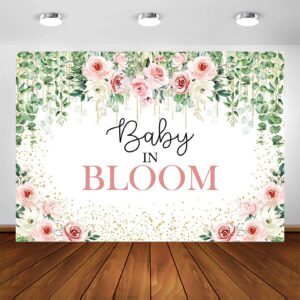 avezano baby in bloom backdrop sage green leaves with pink flowers baby shower party decorations baby girl's greenery floral nature theme photography background cake table banner (6x5ft(72x60in))