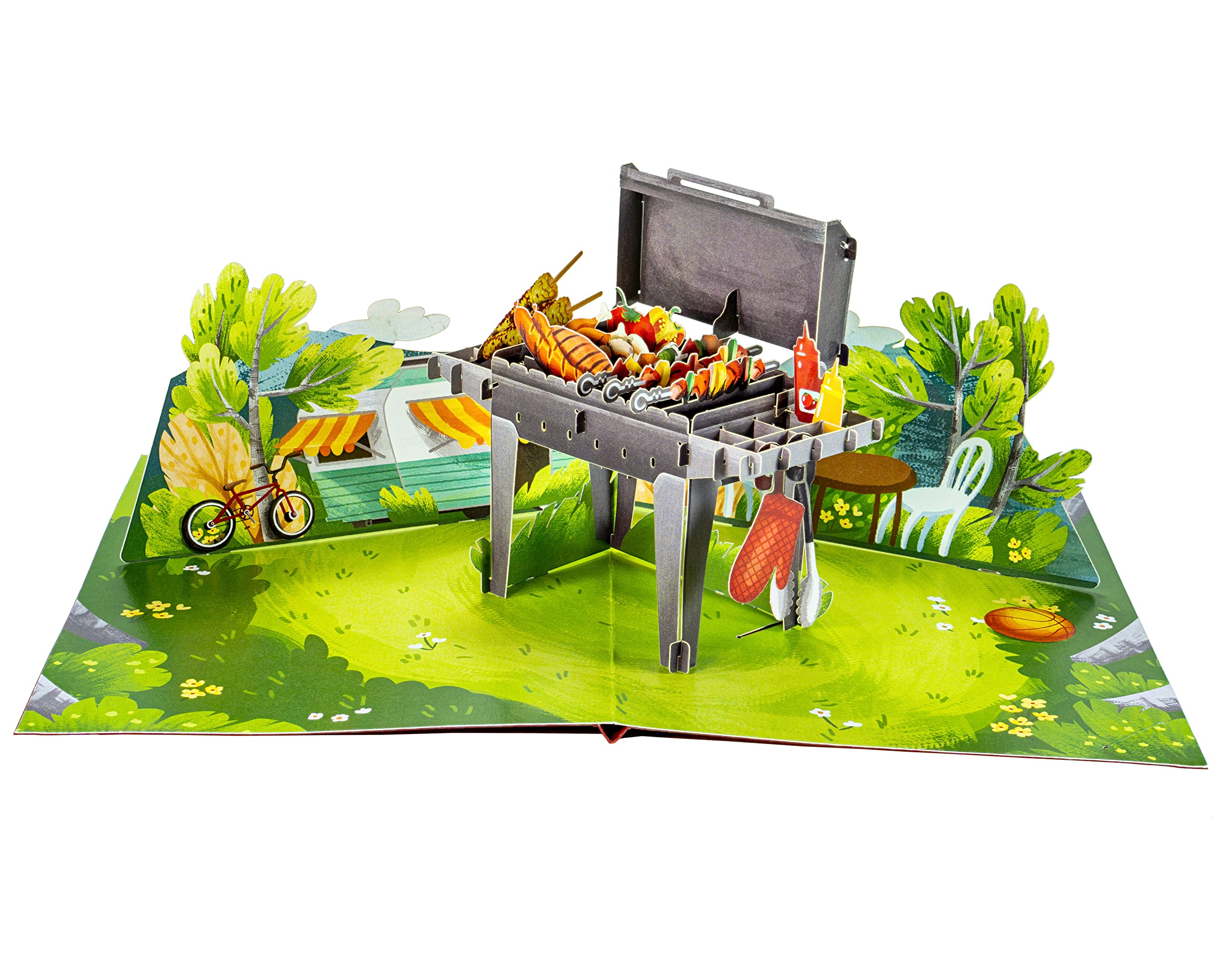 BBQ Party Grill Up Some Fun - 3D Pop Up Greeting Card For All Occasions - Love, Birthday, Christmas, Summer, Congrats - Removable Personalized Message Note - Thick Envelope, Fold Flat - 5x7 Inch