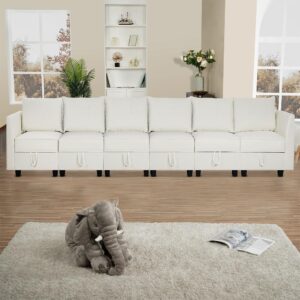 naomi home elizabeth modern diy collection - convertible modular sectional sofa - ultimate sofa experience - linen sofa couch for living room, apartment, office - 6 piece modular sectional - white