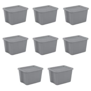 8 pack 18 gal tote box storage bin container stackable plastic titanium lid home