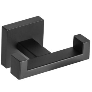 lava odoro matte black double towel hook, stainless steel robe towel hook modern square towel hanger organizer for bathroom hotel kitchen wall mounted, hbl-r019-mb-dh