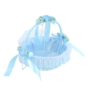 flower girl basket, cute handle flower girl basket, wedding flower girl baskets, bridal flower basket, flowers bouquet for wedding party banquet, wedding party decoration (blue)