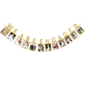 we are engaged photo banner, wedding engagement party sign supplies, gold color paper bunting for bridal shower party decorations