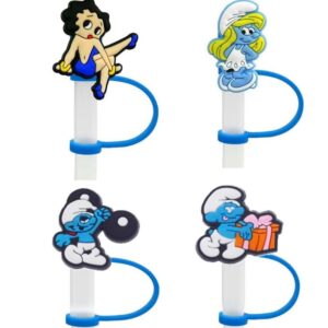 cute cartoon kids blue wizard straw tips covers,food grade reusable silicone straw tip,funny straw covers cap plugs,anti-dust soft straw toppers drinking straw tips lids for 6-10 mm