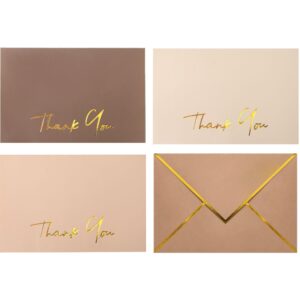 heavy duty thank you cards with envelopes - 36 pk - gold thank you notes 4x6 inches baby shower thank you cards wedding thank you cards small business graduation funeral bridal shower (brown)