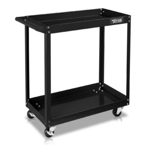 tuffiom 2 tier rolling tool cart, 220 lbs capacity industrial service cart w/wheels, 2 shelf steel utility cart, tool storage organizer for mechanic, garage, workshop, warehouse & repair shop, black