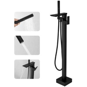 rumose matte black bathtub filler freestanding tub filler floor mount tub faucet waterfall free standing bathtub faucet high flow brass bath shower faucets with handheld sprayer