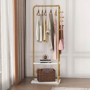 lbslmjb gold metal clothing rack for hanging clothes rack, marble base heavy duty garment racks for organizer hanging clothes, coats, bag, skirts, shirts