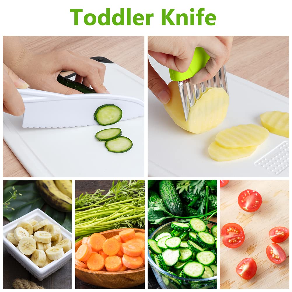 HOTUT Montessori Kitchen Tools,6Pieces Knives for Kids Nylon Kids Safe Cooking Knives Serrated Edges,Y Peeler For Cooking and Cutting Fruit,Suitable for Children and Beginners