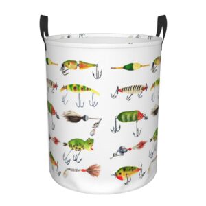 pupsikins laundry basket vintage fishing lures laundry hamper collapsible dirty clothes baskets round laundry bag with handles for bathroom bedroom college dorms home laundry room kids room