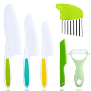 hotut montessori kitchen tools,6pieces knives for kids nylon kids safe cooking knives serrated edges,y peeler for cooking and cutting fruit,suitable for children and beginners