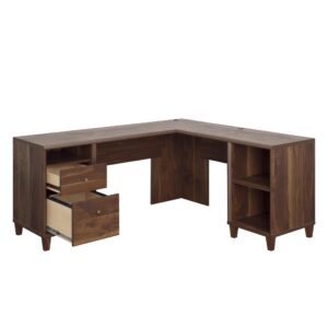 sauder willow place l-shaped home office desk, grand walnut finish