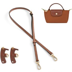 jiesinlov leather bag shoulder strap compatible with mini pouch,purse straps crossbody adjustable replacement conversion kit fit for handbag (brown-gold)