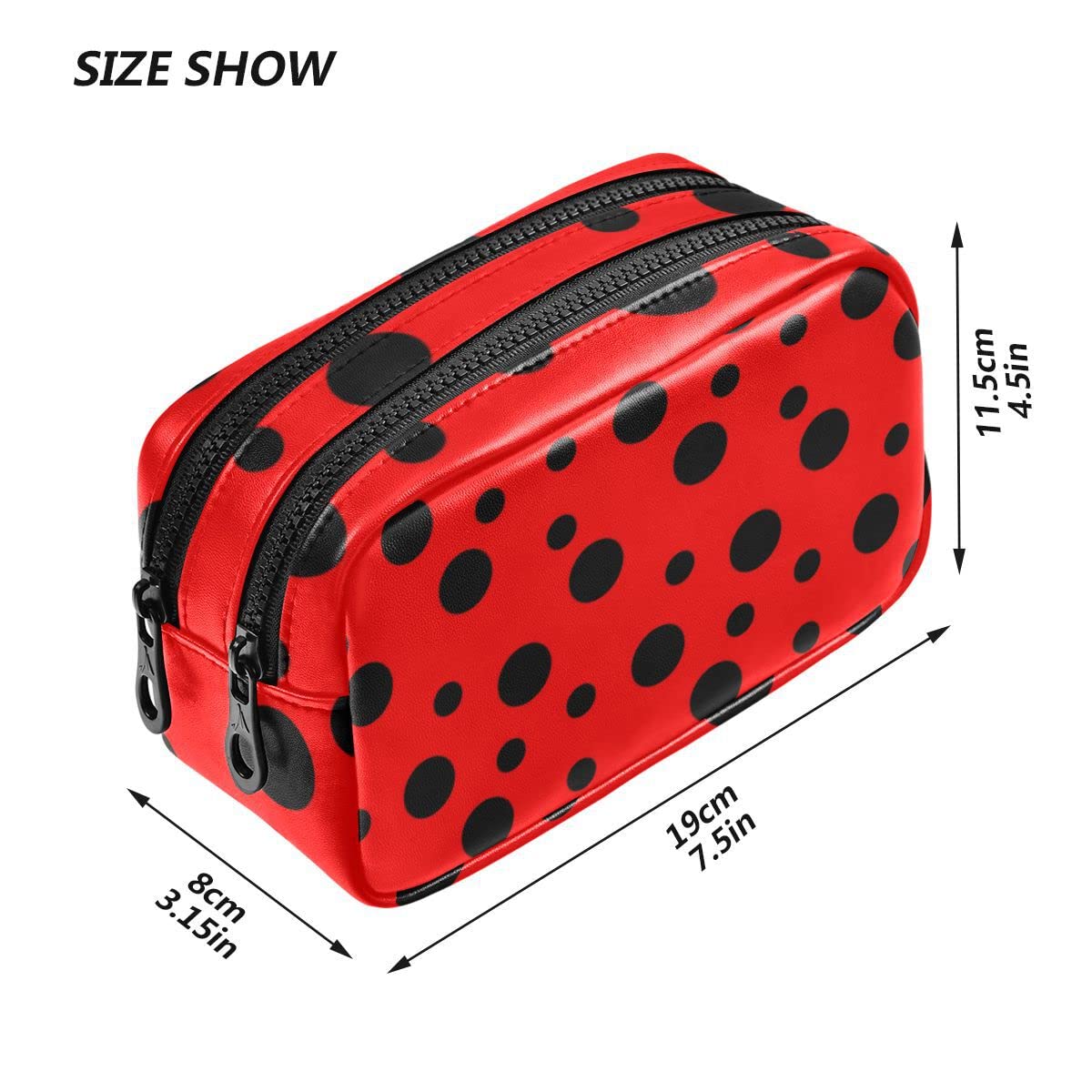 Glaphy Ladybug Polka Dots Red Pencil Case Large Capacity Pencil Pouch Zipper Storage Cosmetic Bag