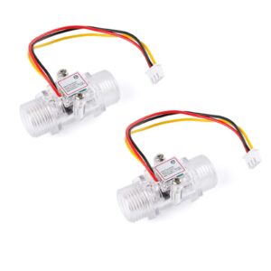 jessinie 2pcs yf-s201c dc3.5-24v g1/2" transparent flow sensor turbine flowmeter water flow sensor transparent water flow meter yf-s201c range 1-30l/min