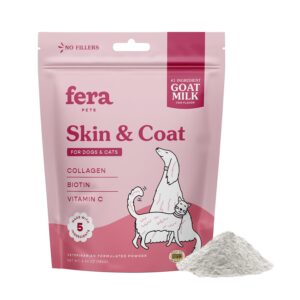 fera pet organics skin & coat goat milk cat & dog – vet created - pet coat thickness & skin hydration - collagen, biotin & vitamin c - 60 servings