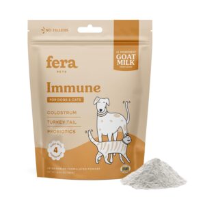 fera pet organics immune goat milk cat & dog food topper – vet created - pet allergy & immunity aid – probiotic - colostrum & turkey tail mushroom-60 servings