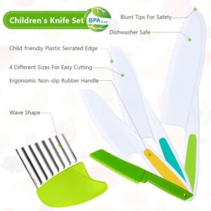 HOTUT Montessori Kitchen Tools,6Pieces Knives for Kids Nylon Kids Safe Cooking Knives Serrated Edges,Y Peeler For Cooking and Cutting Fruit,Suitable for Children and Beginners