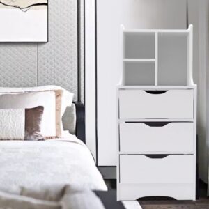 gnjinx nightstand, bedside table bedroom end side table organizer storage cabinet, with 3 storage drawers end side table white