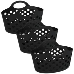 basket with handles 3 count plastic oval carry totes 12"x7"x7" (black)