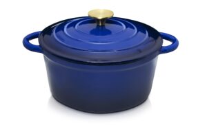 enameled cast iron dutch oven - 5qt dutch oven pot with lid and steel knob - cast iron cookware with loop handles for gas, electric & ceramic stoves - blue enamel dutch oven for cooking & baking