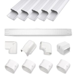 mooitek 3" 10ft pvc line set cover kit for ductless mini split air conditioners, decorative pvc slim line cover for central ac & heat pumps systems tubing cover white