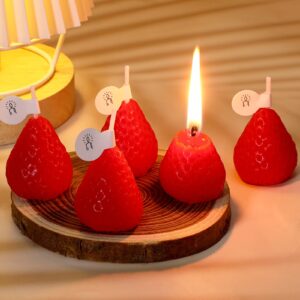 mtlee set of 12 strawberry candle strawberries shaped scented candle mini fruit soy wax candle decorative cute candle for birthday bath spa aesthetic party wedding gift home decor stress relief, red