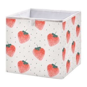 vnurnrn kawaii strawberry cube storage bins, collapsible storage box with support board, foldable fabric baskets for shelf closet cabinet 11.02×11.02×11.02 in