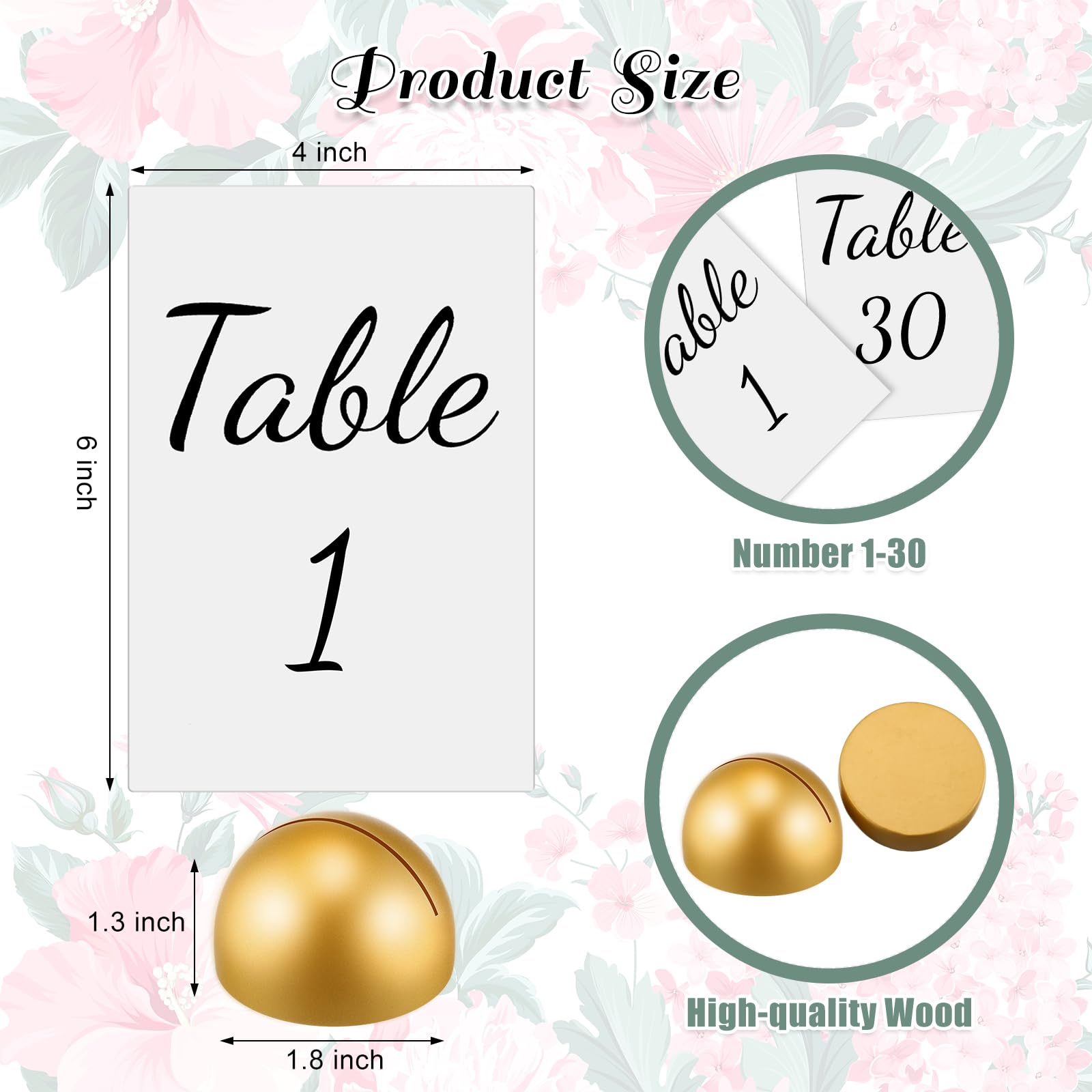 Queekay 30 Pieces Wedding Table Number 1-30 with Stands 4 x 6 Inch Table Number Signs with Round Card Holder Wedding Seating Chart for Wedding Reception Centerpieces Decorations Event Party (Gold)